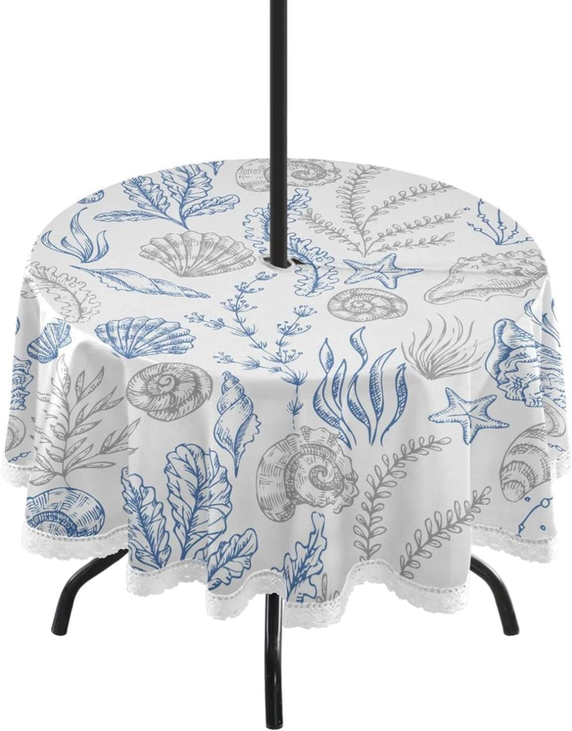 Coolnut 60" Sea Shells Round Tablecloth, Waterproof Outdoor Tablecloth ...