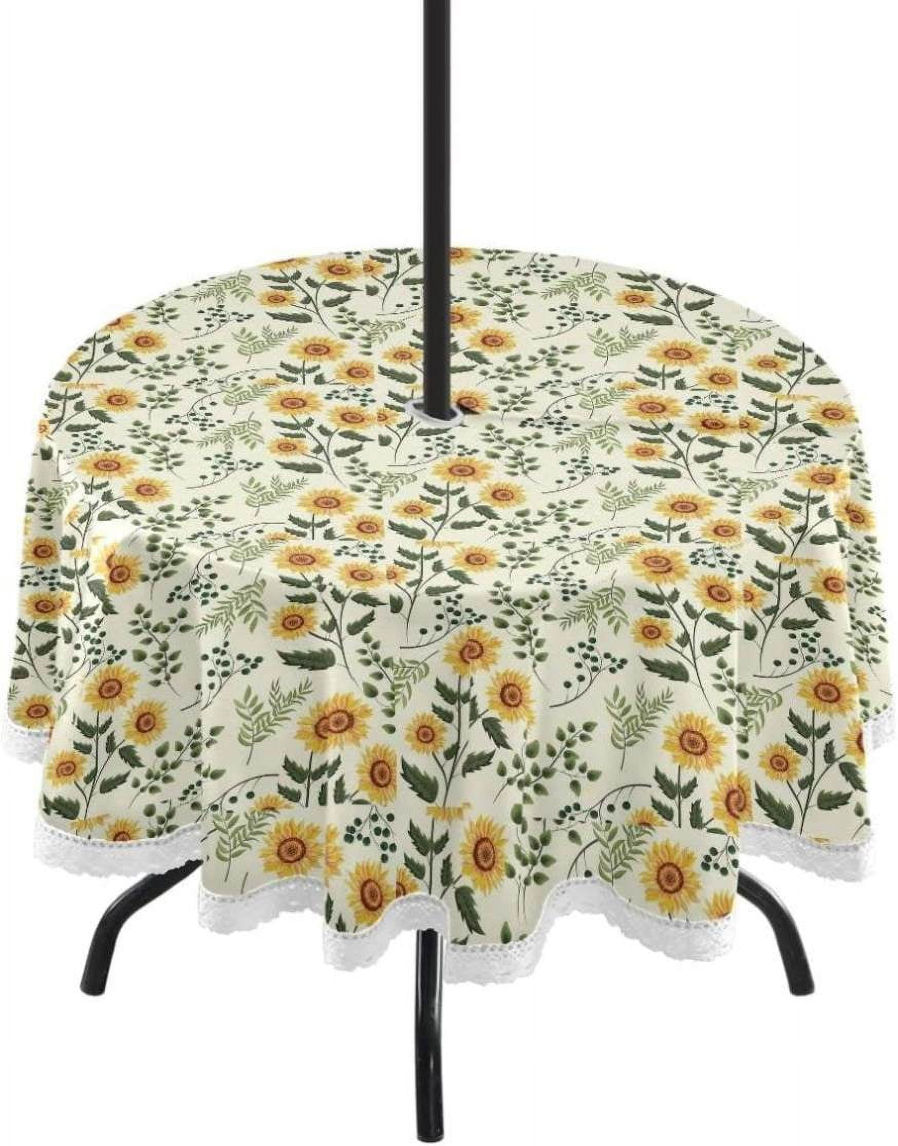 Coolnut 60" Sunflower Outdoor Tablecloth with Umbrella Hole and Zipper ...
