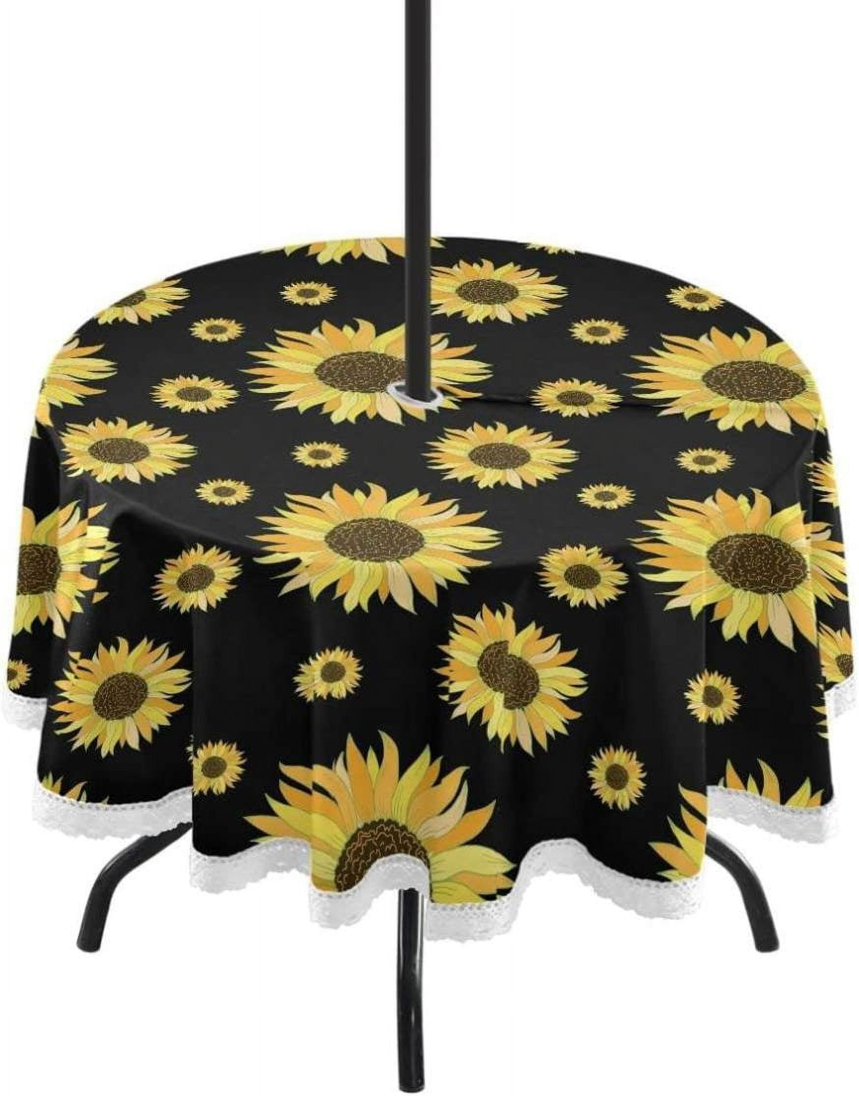 Coolnut 60" Sunflower Outdoor Tablecloth with Umbrella Hole and Zipper ...