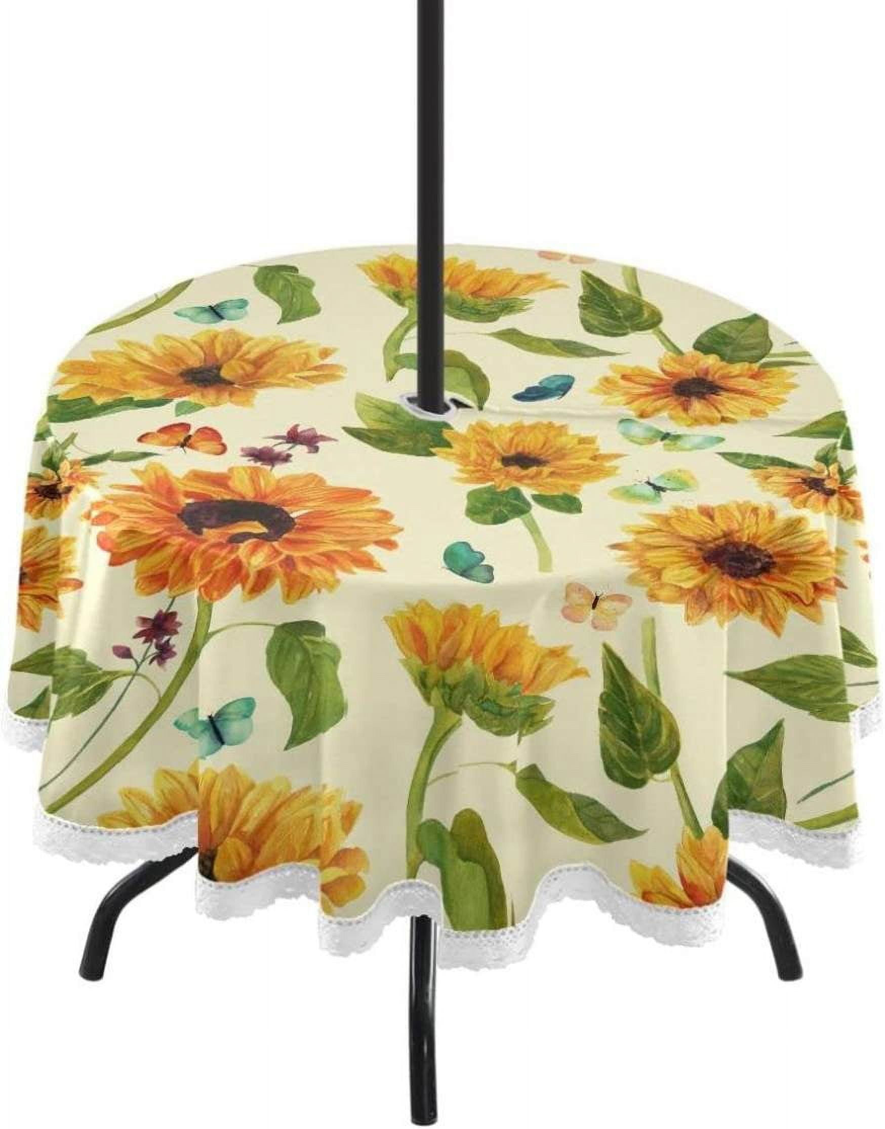 Coolnut 60" Sunflower Outdoor Tablecloth with Umbrella Hole and Zipper ...