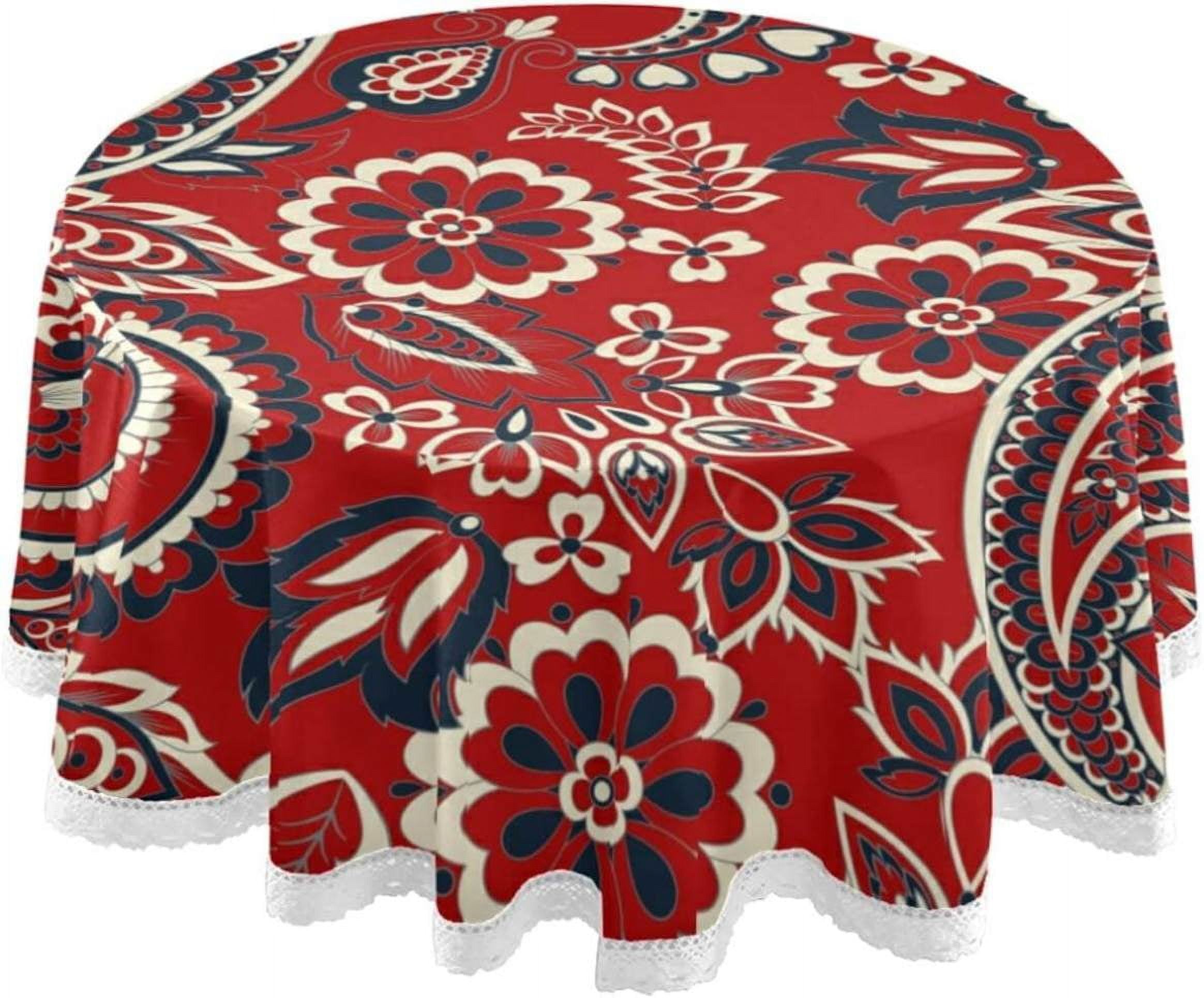 Coolnut 60" Vintage Flower Texture Round Tablecloth, Table Cover Water ...