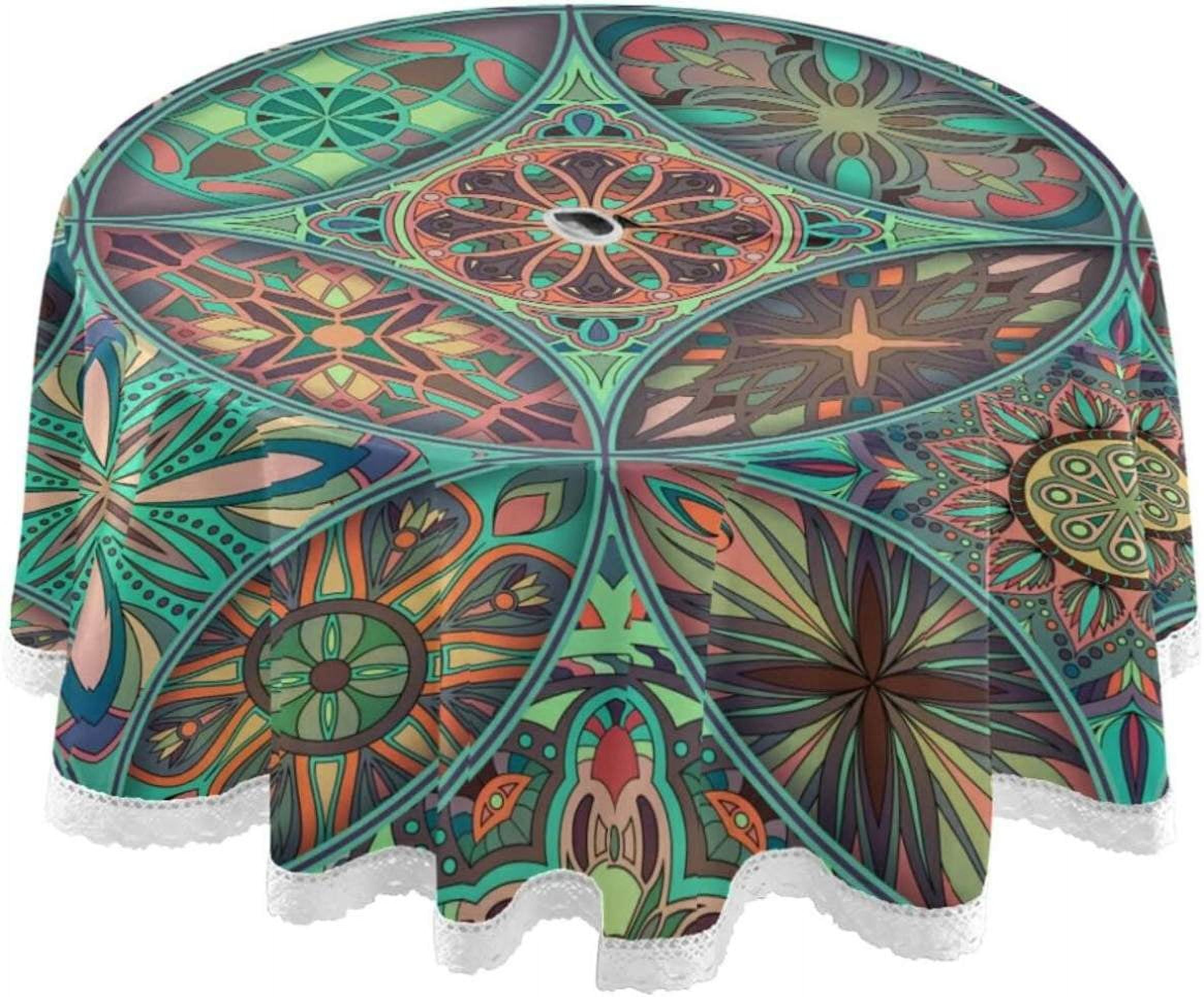 Coolnut 60" Vintage Mandala Elements Round Tablecloth 60In,Waterproof ...