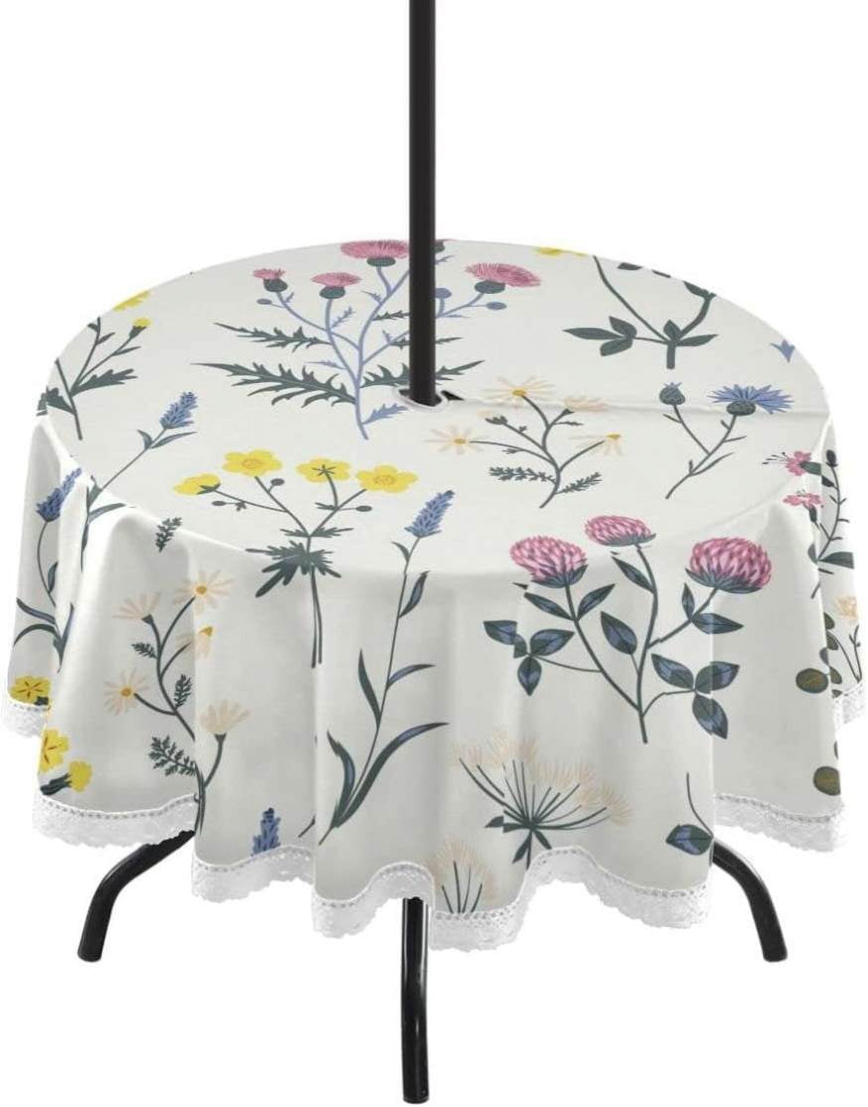 Coolnut 60" Wildflower Outdoor Tablecloth with Umbrella Hole and Zipper ...