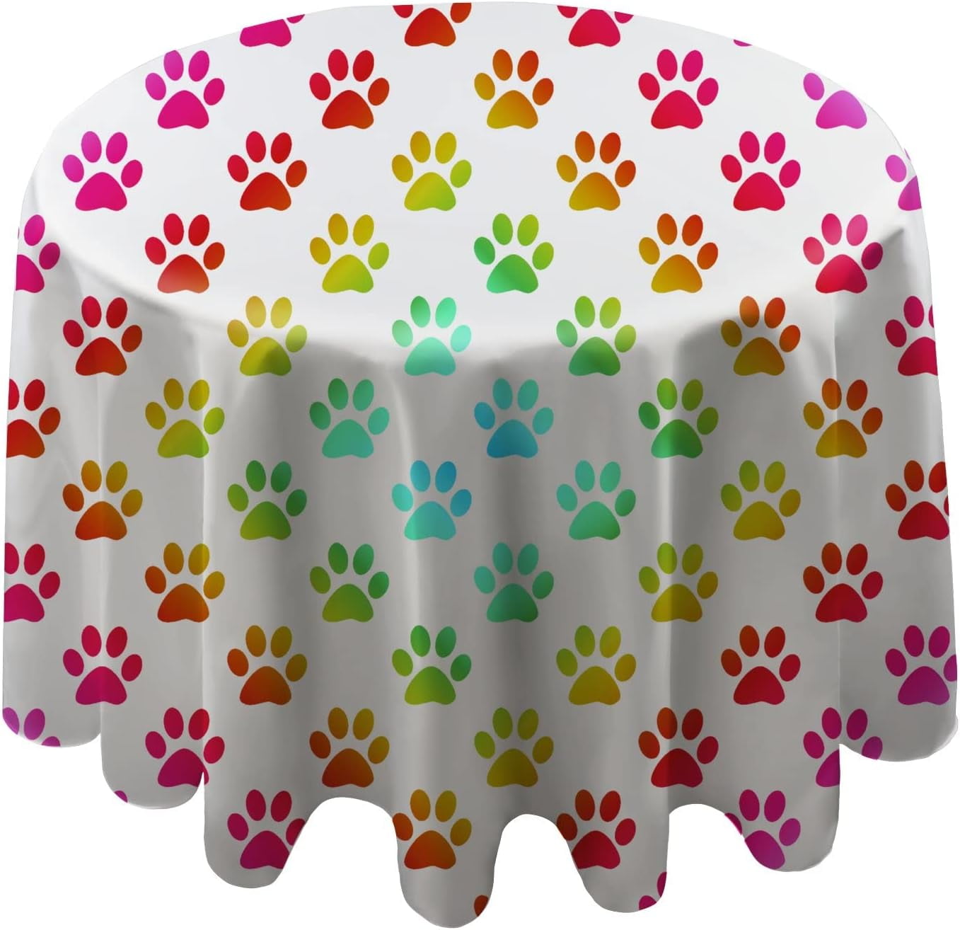 Coolnut 60"x60" Round Tablecloth, Paw Prints in Gradient Colors Modern ...