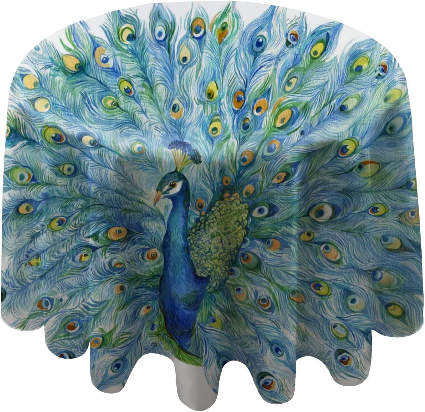 Coolnut 60"x60" Round Tablecloth, Peacock with an Open Tail Modern ...