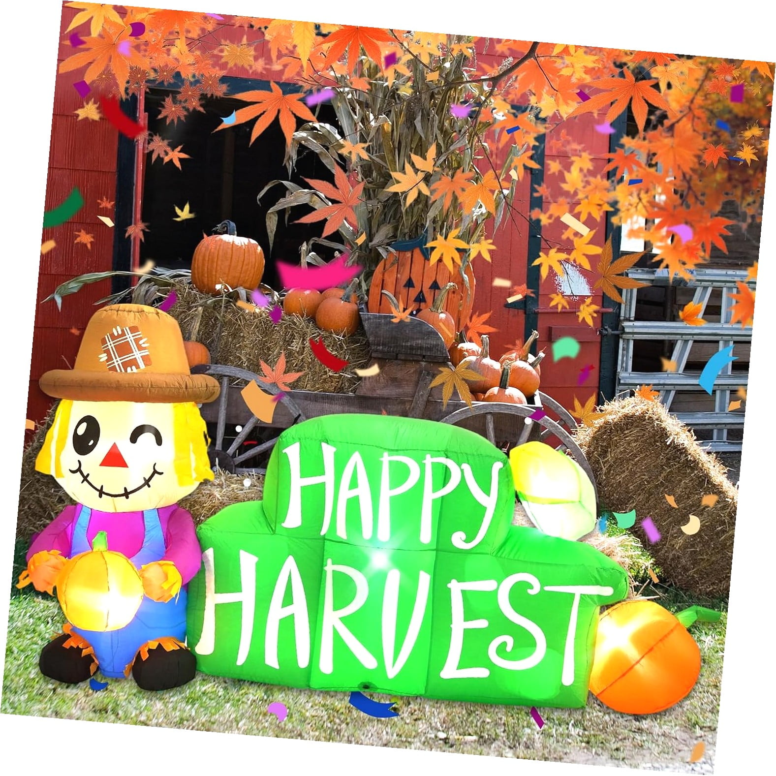 Coolnut 8FT Long Fall Inflatables Decorations, and Road Sign Pumpkin ...