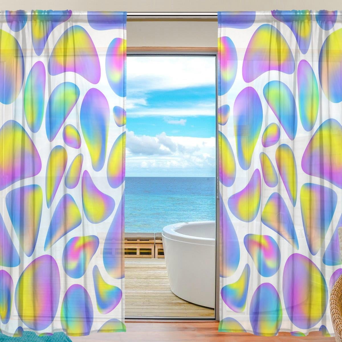 Coolnut Abstract Colorful Liquid Drops Sheer Gauze Door Curtain Window ...