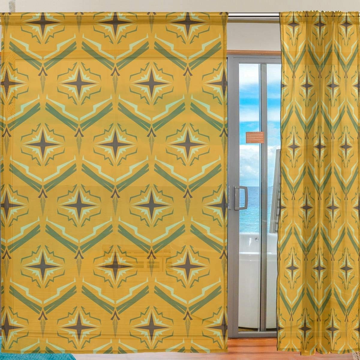 Coolnut Abstract Pineapple Pattern Sheer Gauze Door Curtain Window Curtain Drapes for Living ...