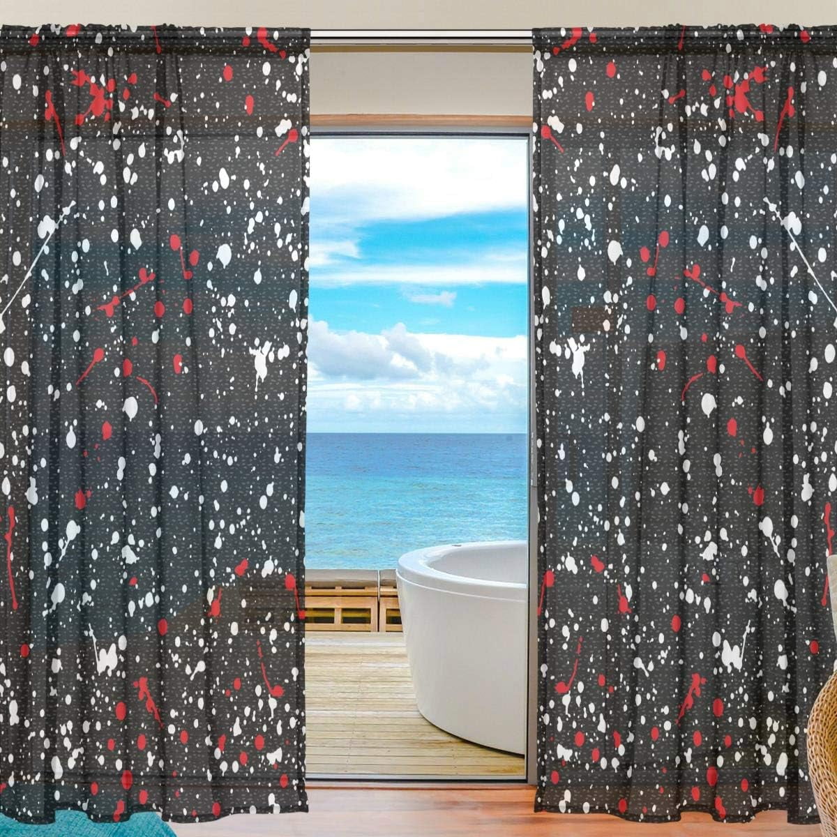 Coolnut Abstract Splatter Blots Sheer Gauze Door Curtain Window Curtain ...