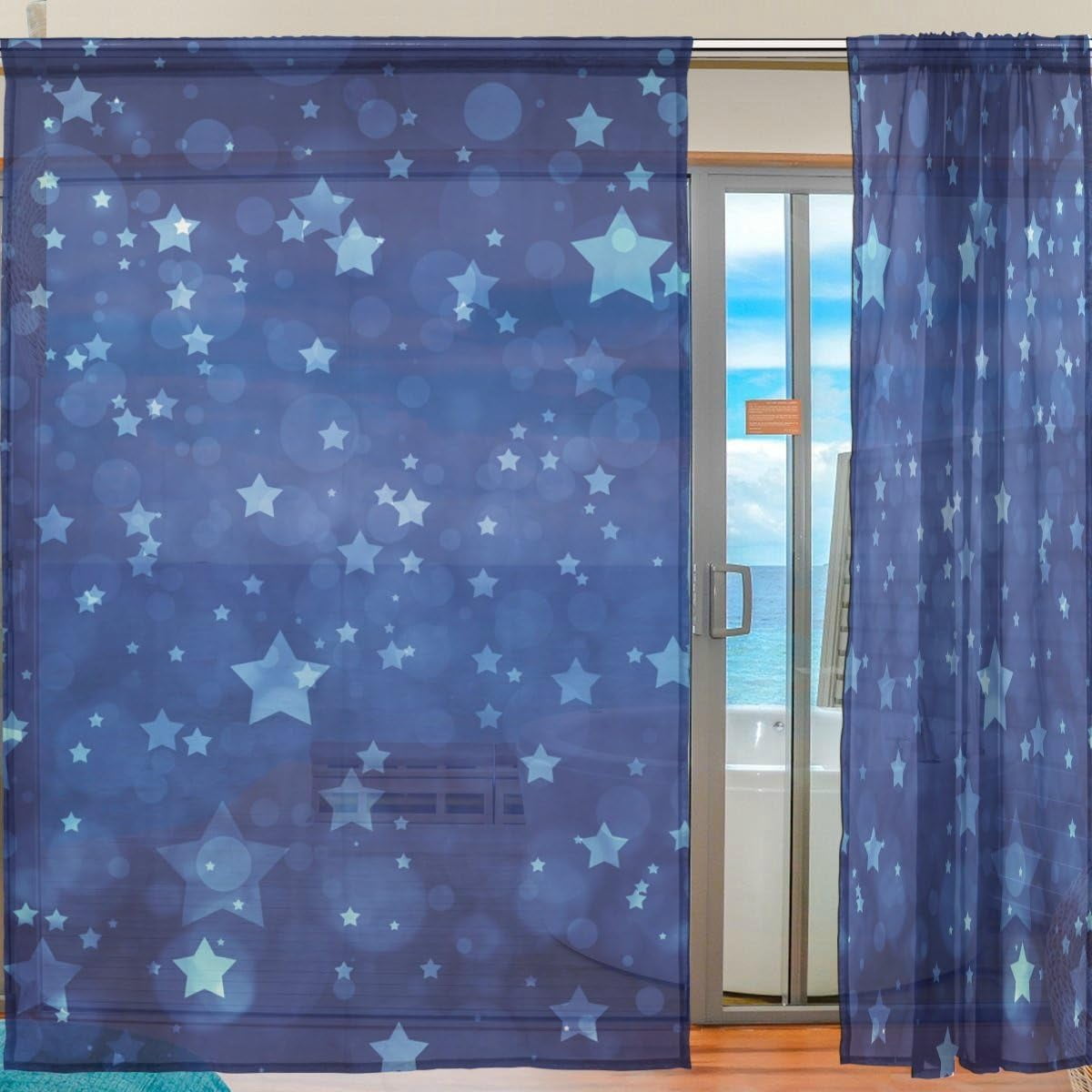 Coolnut Abstract Star Sky Sheer Gauze Door Curtain Window Curtain ...