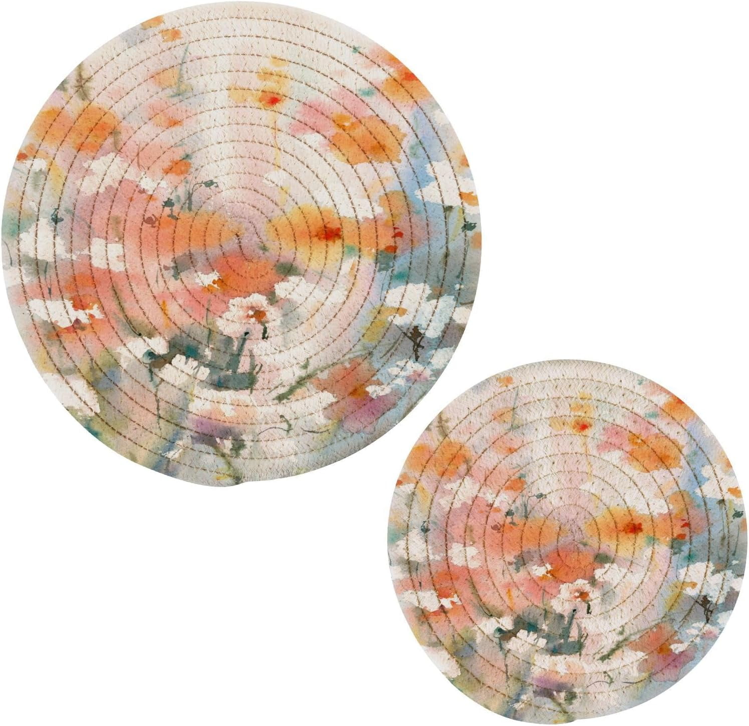 Coolnut Abstract Watercolor Flowers Placemats Set of 2, Woven Washers ...