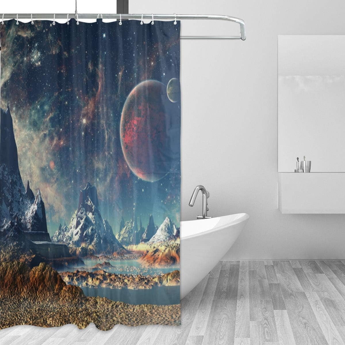 Coolnut Alien Planet with Moon and Mountains Bath Shower Curtain Liners ...