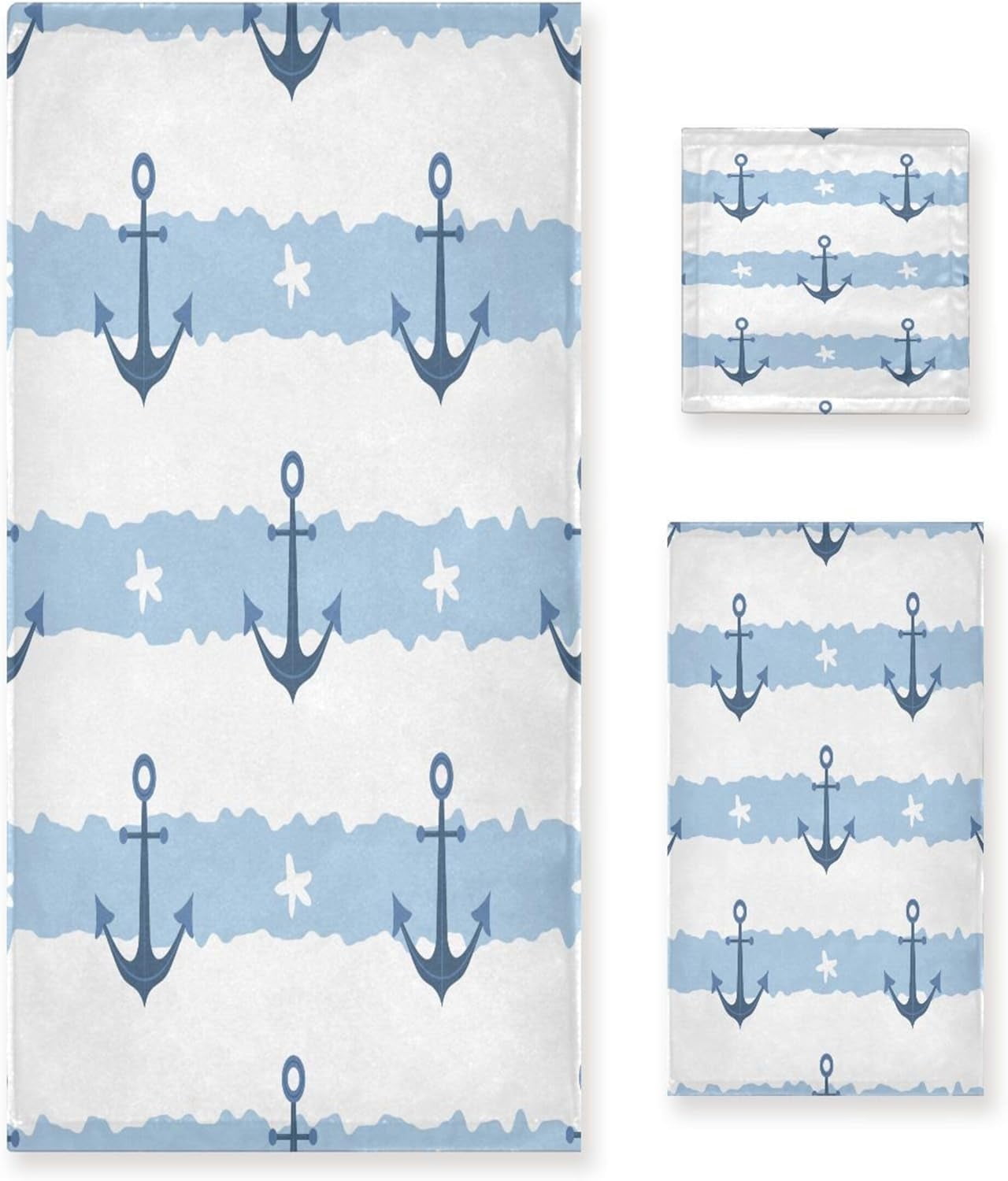 Coolnut Anchor Bathroom Towel Set of 3 with Hand Towel, Wash Cloths ...