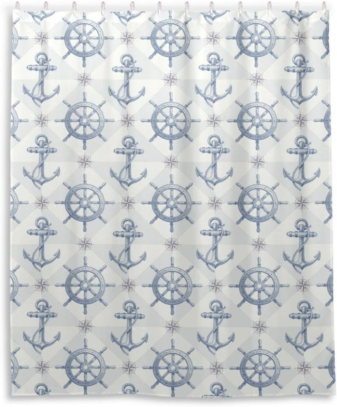 Coolnut Anchor Shower Curtain with Hooks, Waterproof Washable Fabric ...