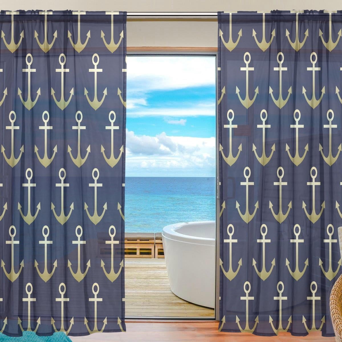 Coolnut Anchors On Dark Sheer Gauze Door Curtain Window Curtain Drapes ...