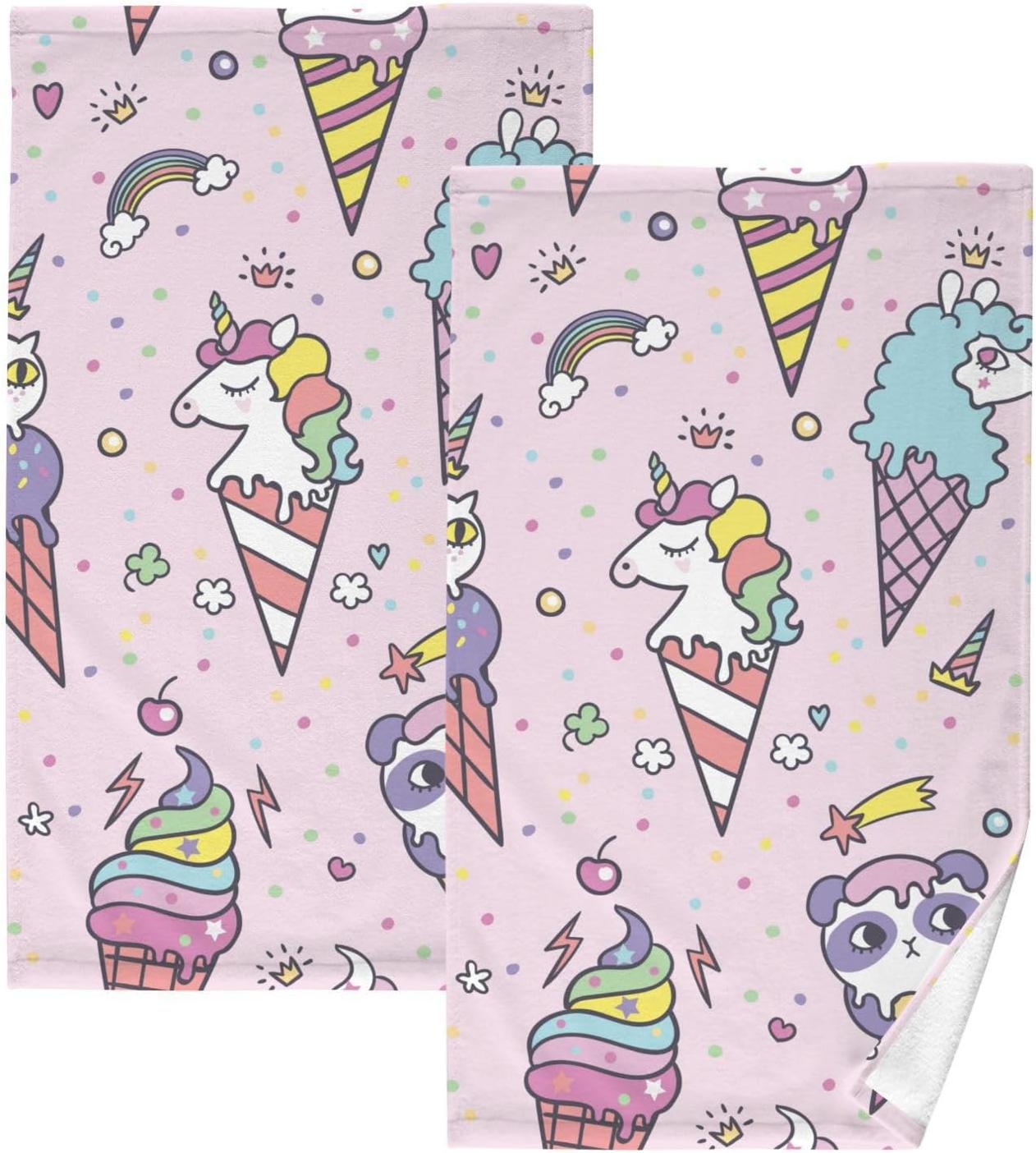 Coolnut Animal Icecream Patterned Hand Towels 2 PCS, Cotton Bath Towel ...