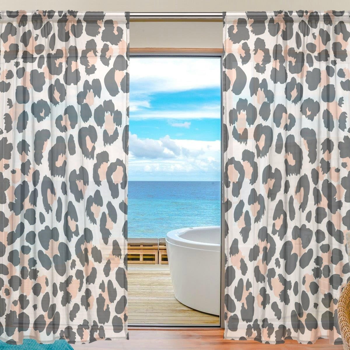 Coolnut Animal Print Pattern Sheer Gauze Door Curtain Window Curtain ...