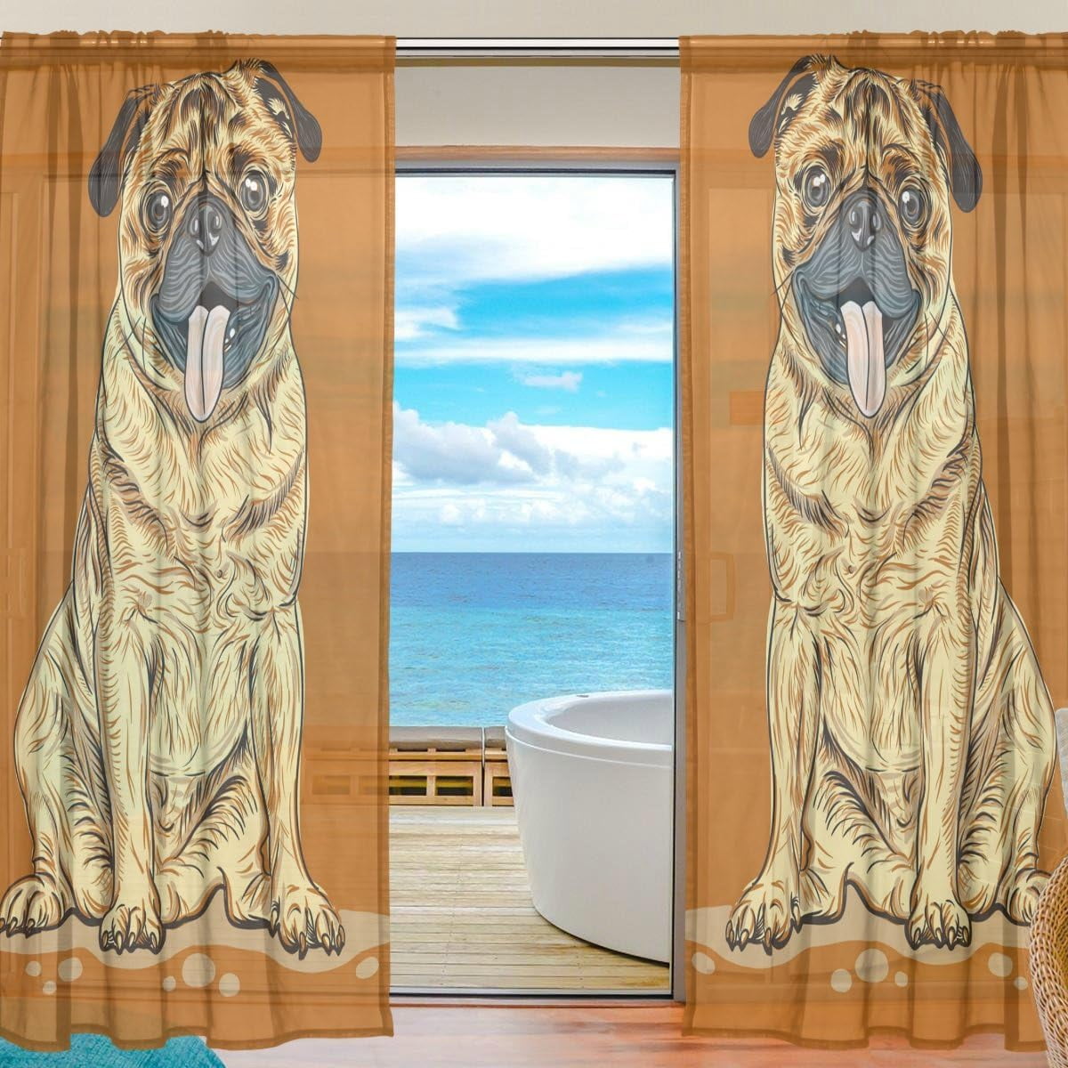 Coolnut Animal Pug Dog Sheer Gauze Door Curtain Window Curtain Drapes ...