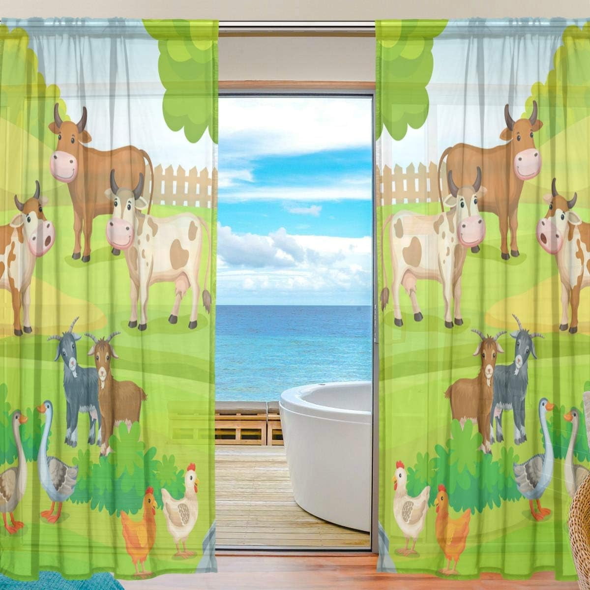 Coolnut Animals Life On The Farm Semi Sheer Curtains Window Voile ...