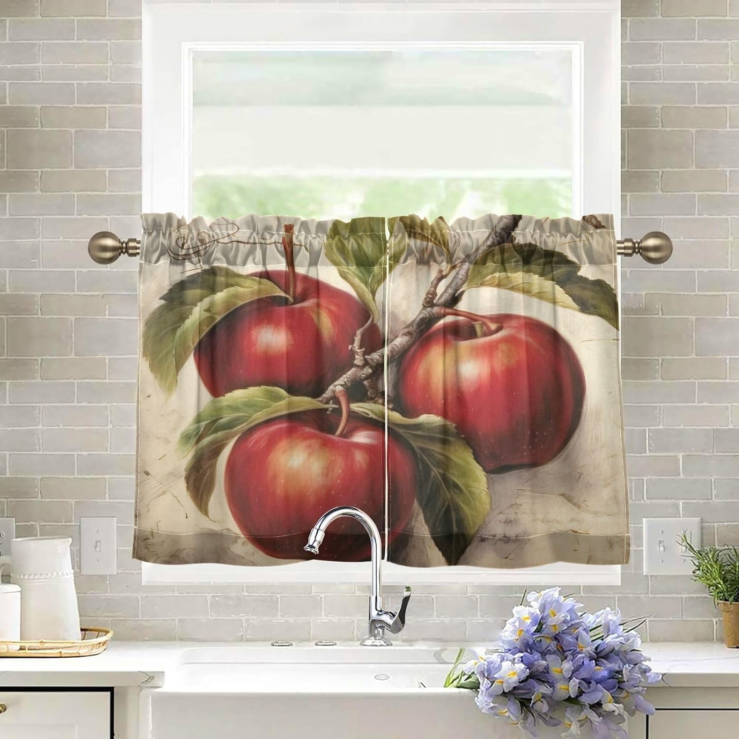 Coolnut Apples Kitchen Curtains 24 Inch Length Blackout Thermal ...