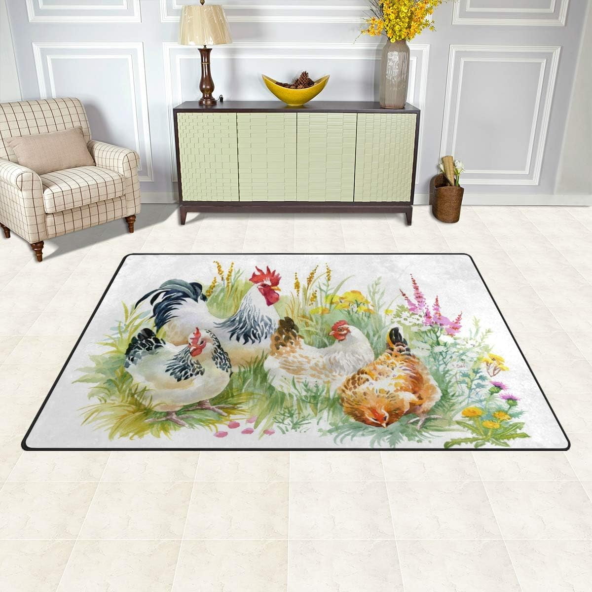 Coolnut Area Rug 60 x 39 inch (5'x 3'3"), Carpet Chicken and Rooster in ...