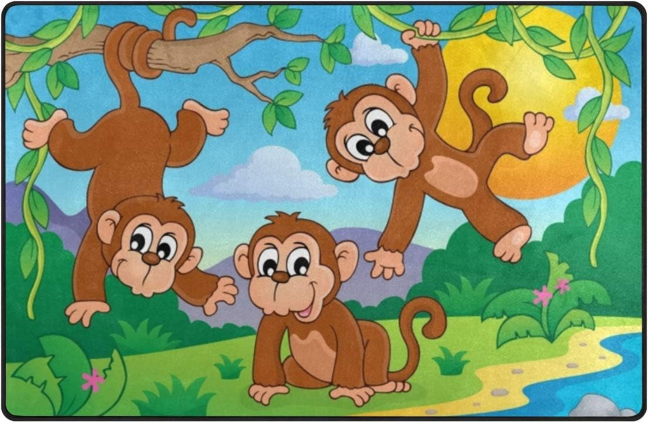 Coolnut Area Rug 60 x 39 inch (5'x 3'3"), Carpet Cute Monkeys Nursery ...