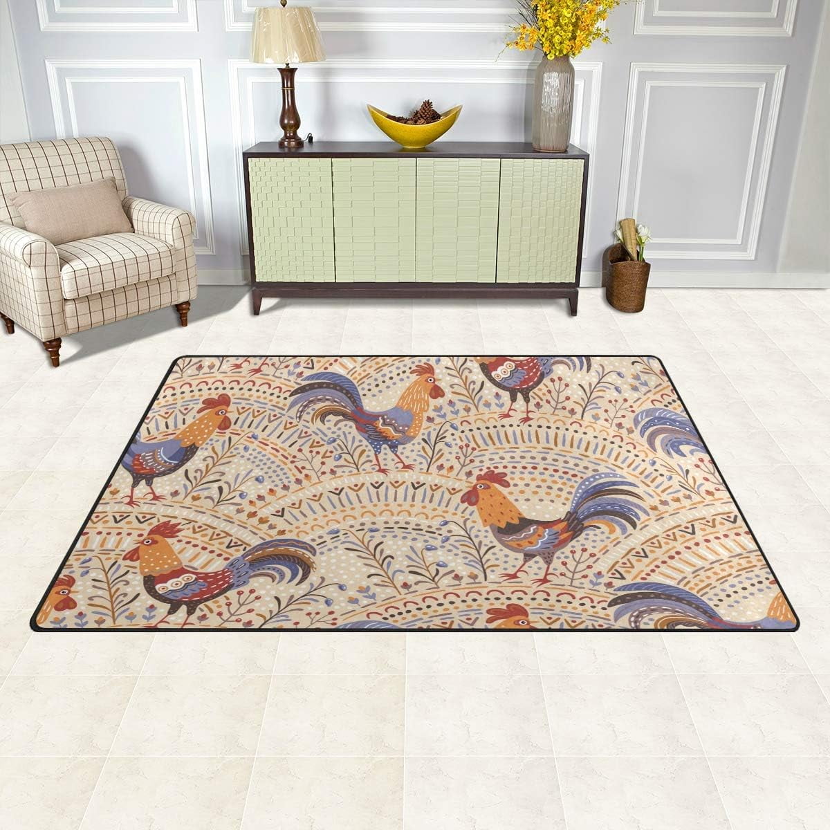 Coolnut Area Rug 60 x 39 inch (5'x 3'3"), Carpet Cute Roosters in ...