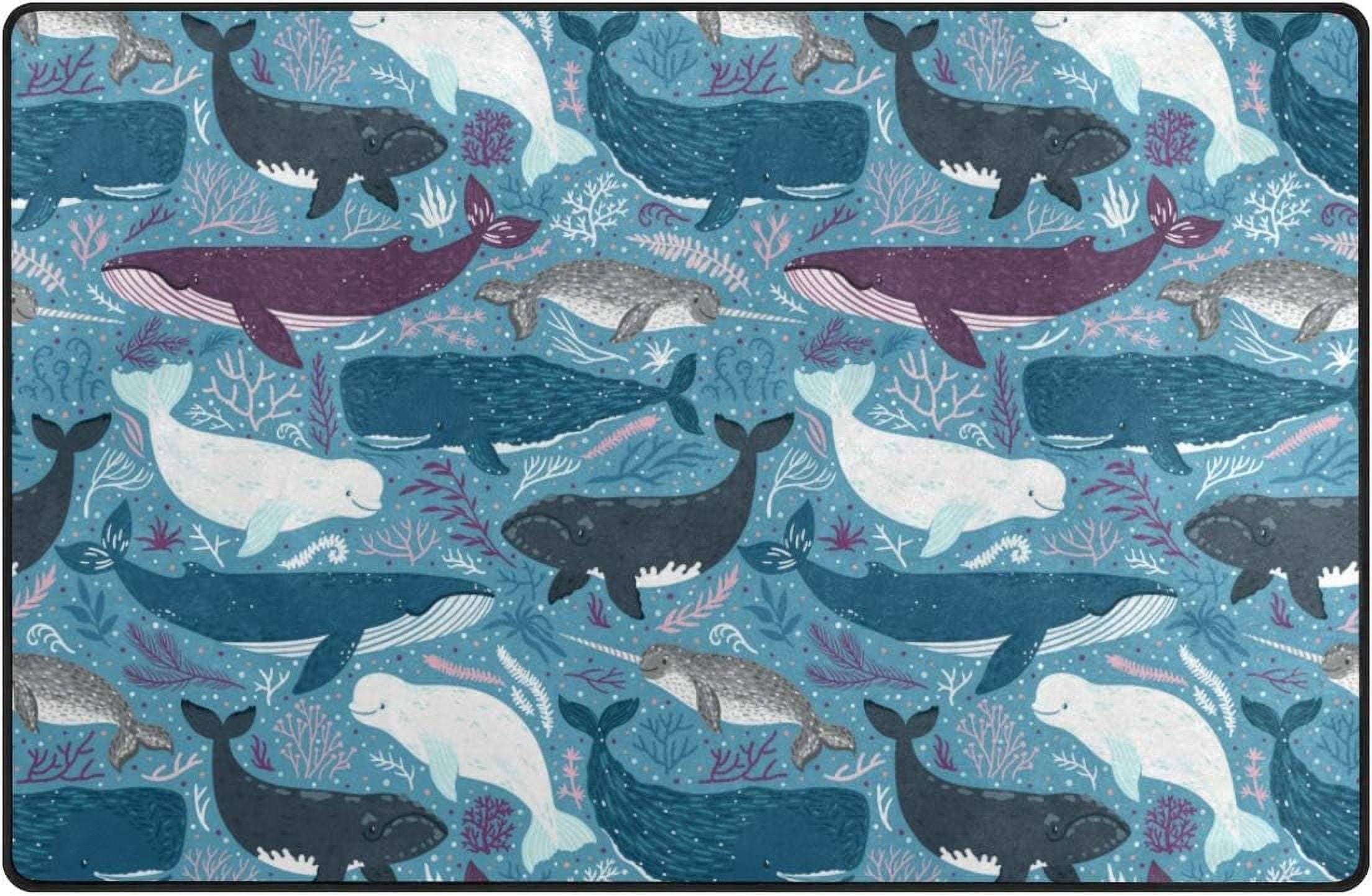 Coolnut Area Rug 60 x 39 inch (5'x 3'3"), Carpet Cute Whales and Sharks ...