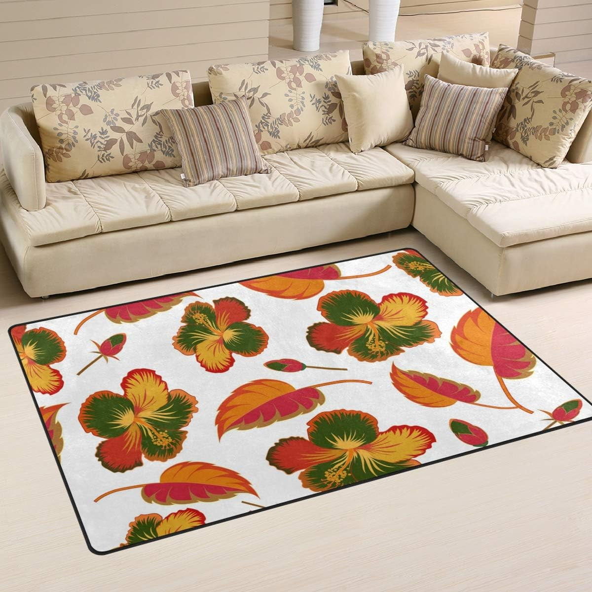 Coolnut Area Rug 60 x 39 inch (5'x 3'3"), Carpet Elegant Hibiscus ...