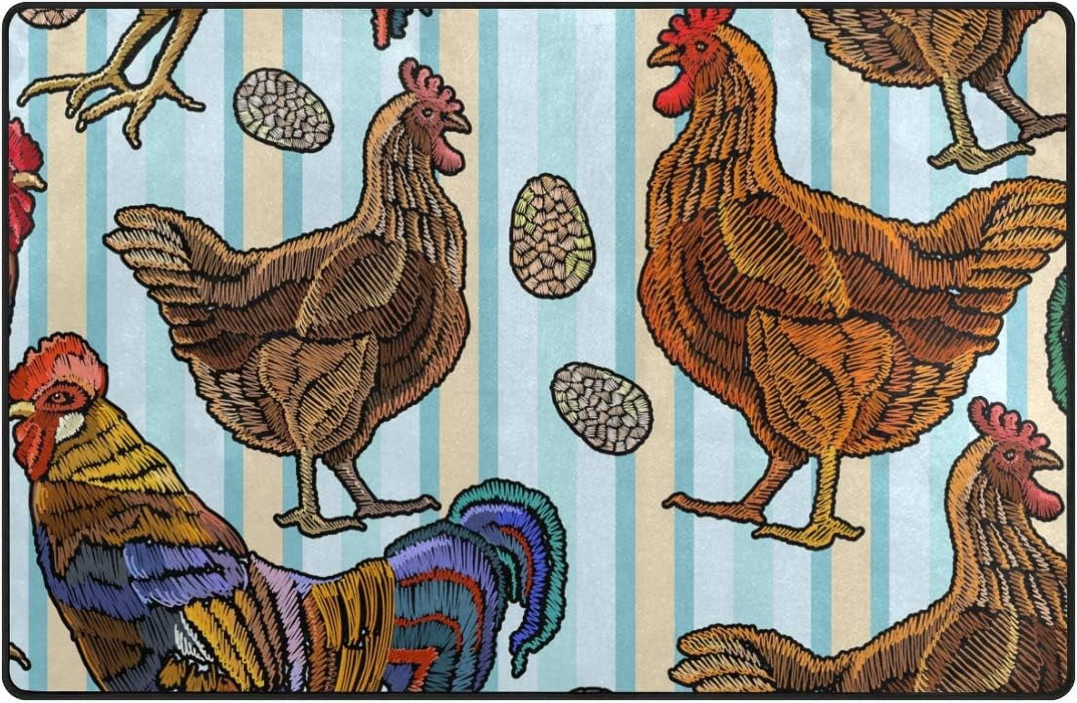 Coolnut Area Rug 60 x 39 inch (5'x 3'3"), Carpet Embroidery Chicken and ...