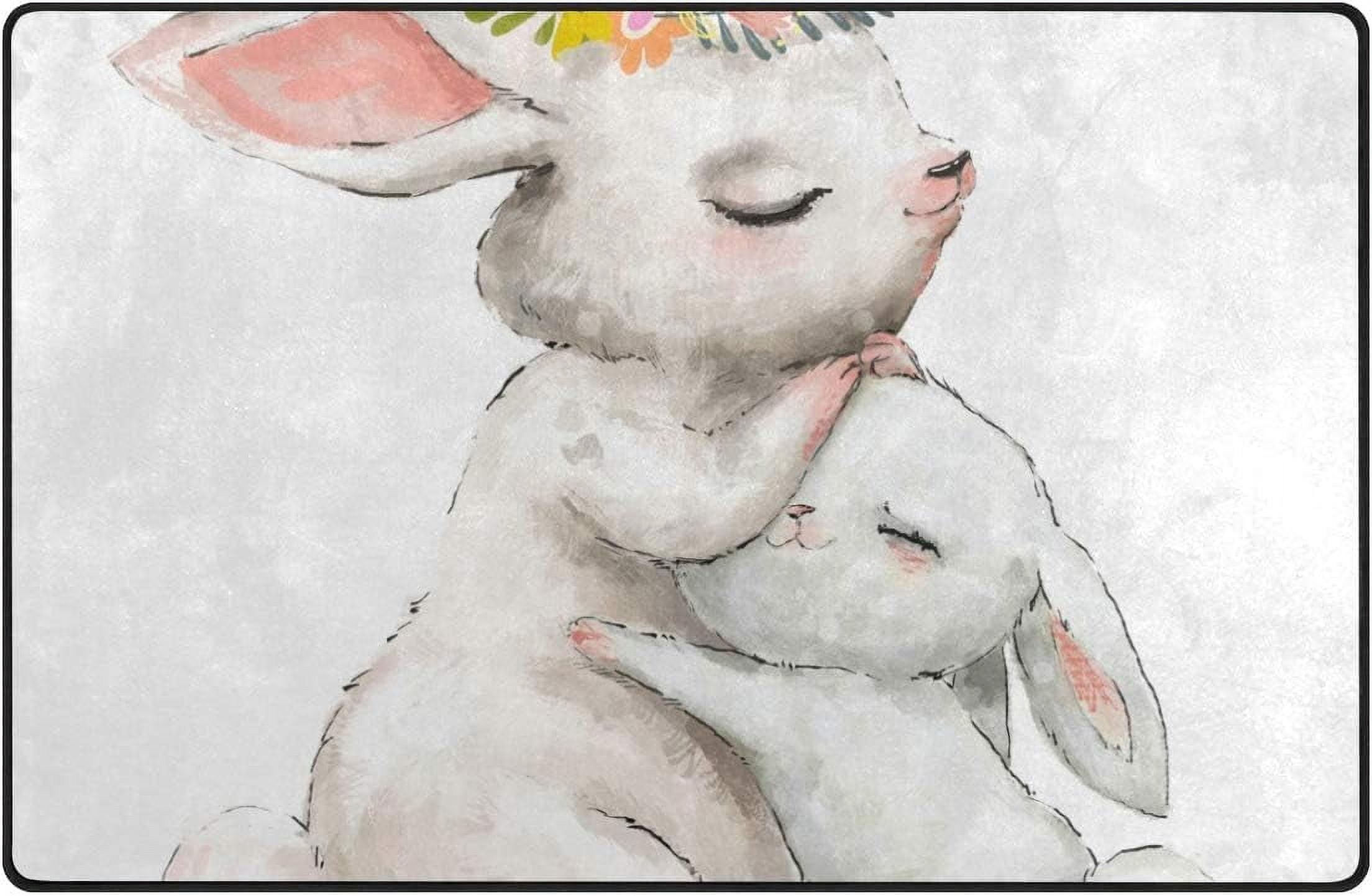 Coolnut Area Rug 60 x 39 inch (5'x 3'3"), Carpet Little Hare with Mom ...