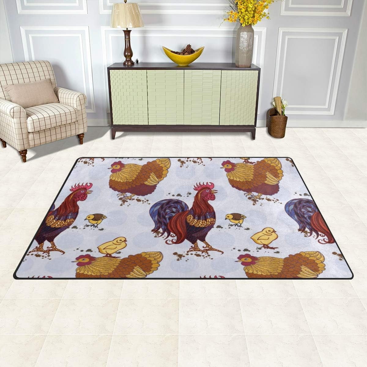 Coolnut Area Rug 60 x 39 inch (5'x 3'3"), Carpet Rooster Hens Chickens ...
