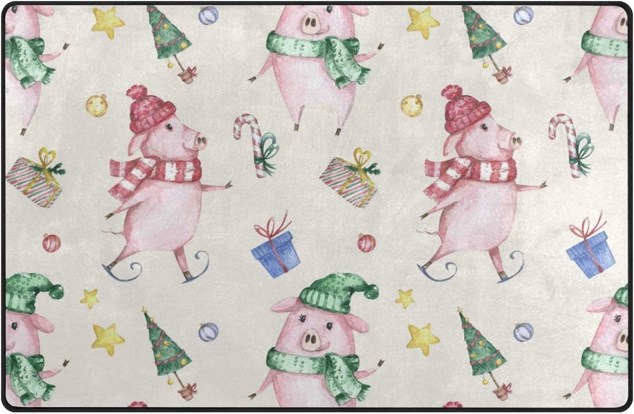 Coolnut Area Rug 60 x 39 inch (5'x 3'3"), Carpet Watercolor Pigs ...