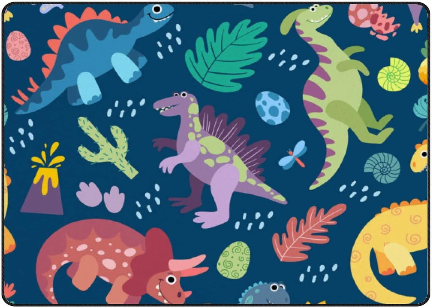 Coolnut Area Rug 60 x 39 inch (5'x 3'3"), Cute Dinosaurs on Dark Blue ...