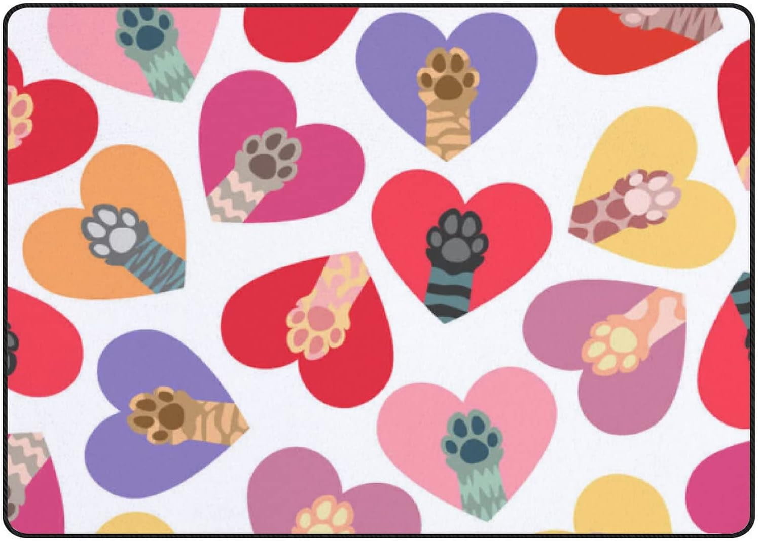 Coolnut Area Rug 60 x 39 inch (5'x 3'3"), Multi Colored Cat Paws in ...