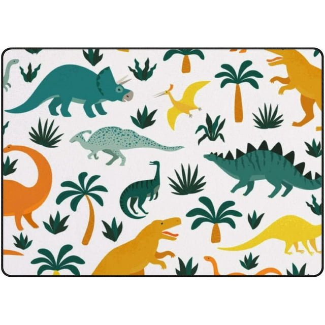 Coolnut Area Rug Dinosaurs and Tropical Leaves Flowers Nursery Rug ...