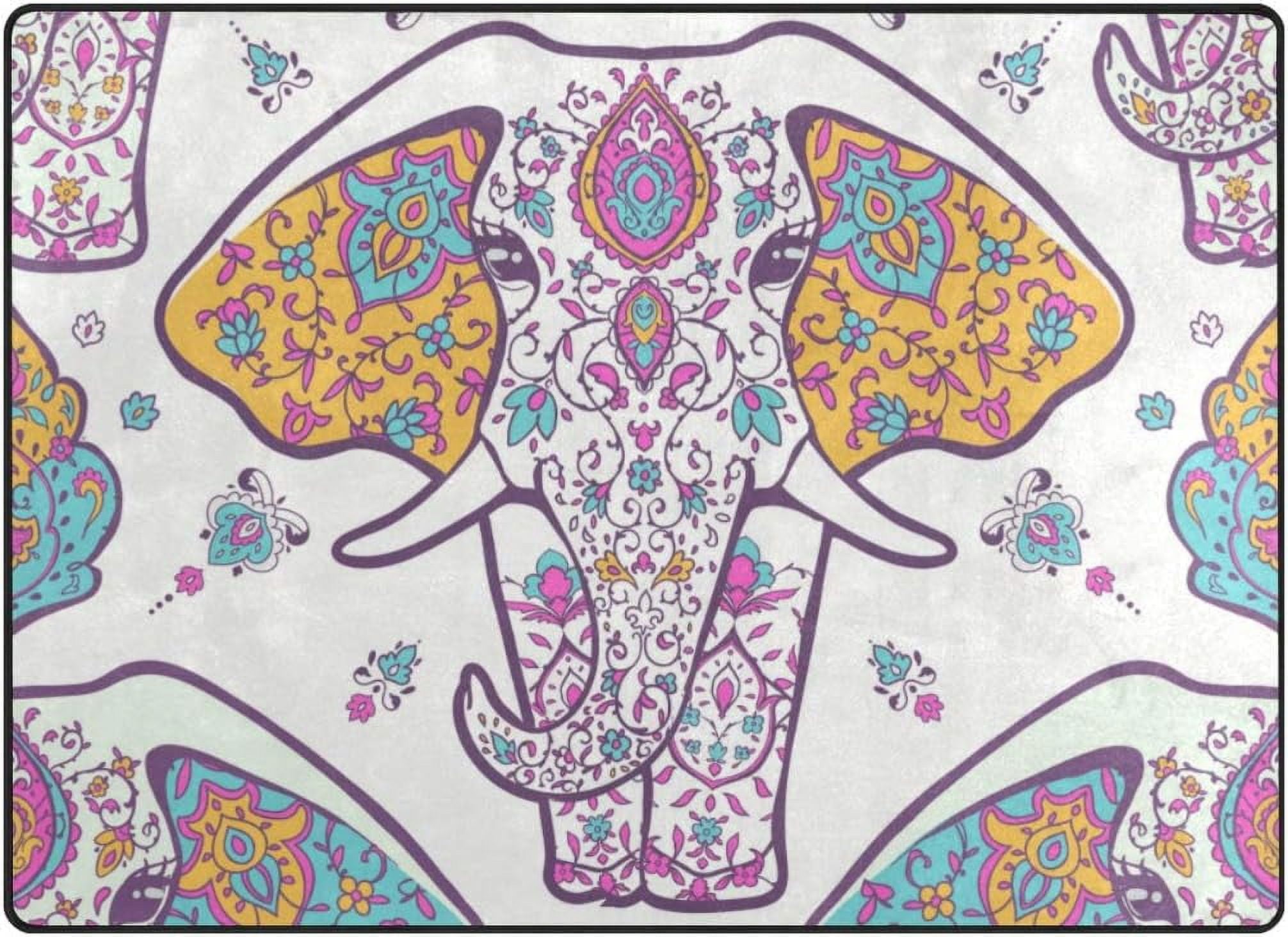 Coolnut Area Rug Pad Ethnic Elephant On White Nursery Rugs, Floor Mat ...