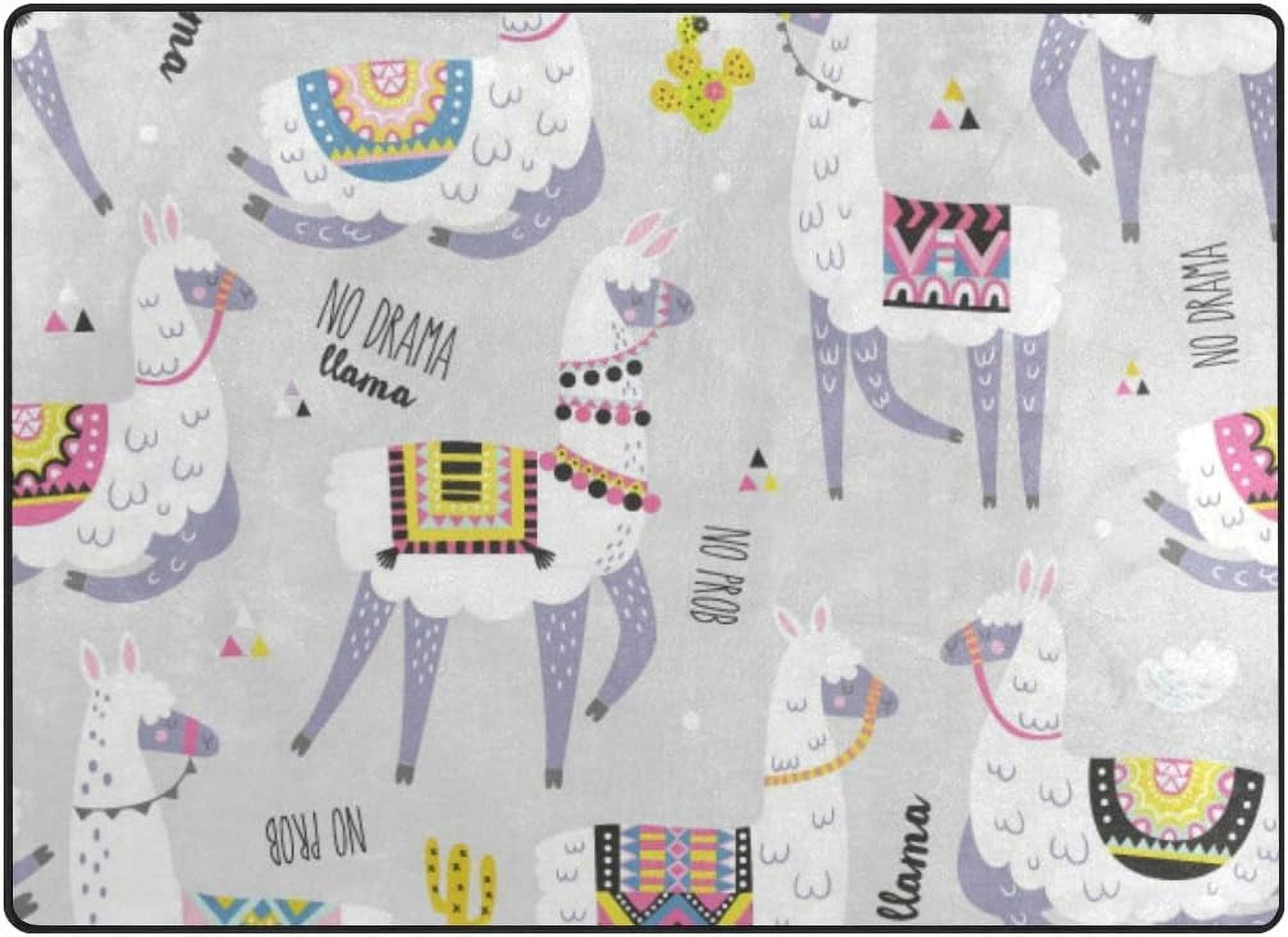 Coolnut Area Rug Pad Llama Cactus Nursery Rugs, Floor Mat for Kids ...