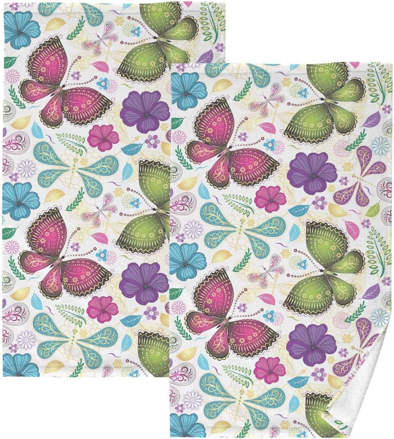 Coolnut Art Red Green Butterfly Patterned Hand Towels 2 PCS, Cotton ...