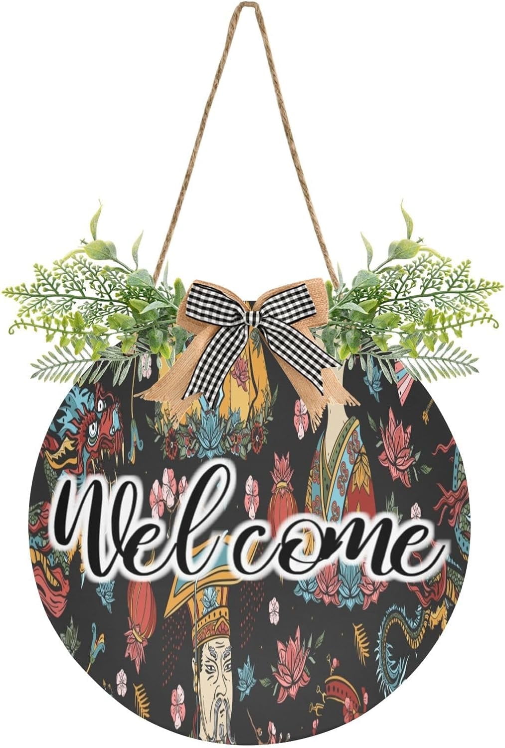 Coolnut Asian Old School Tattoo Style Front Door Round, Hanging Welcome ...