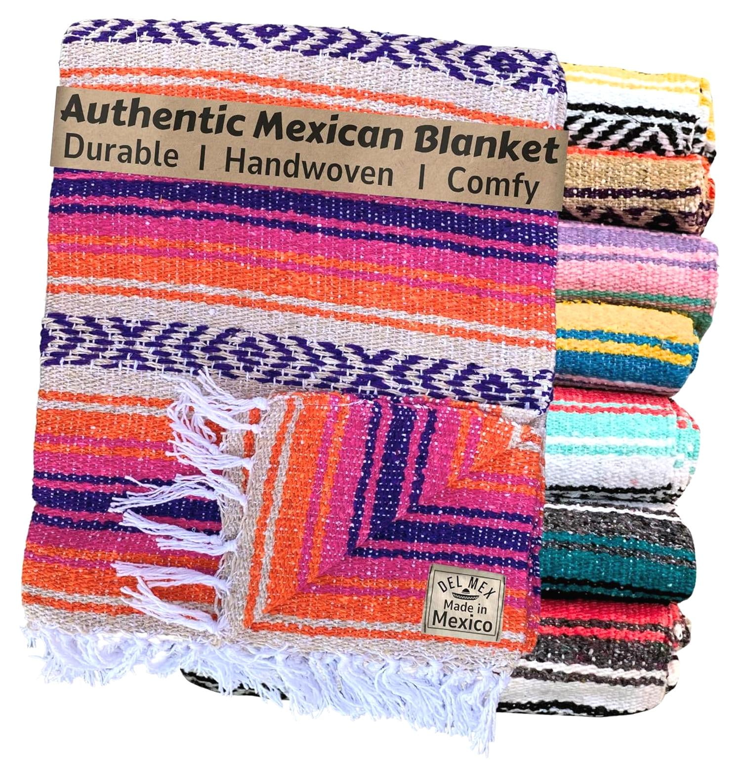 Coolnut Authentic Mexican Blanket, Large Handwoven Falsa Throw (70"x50 ...