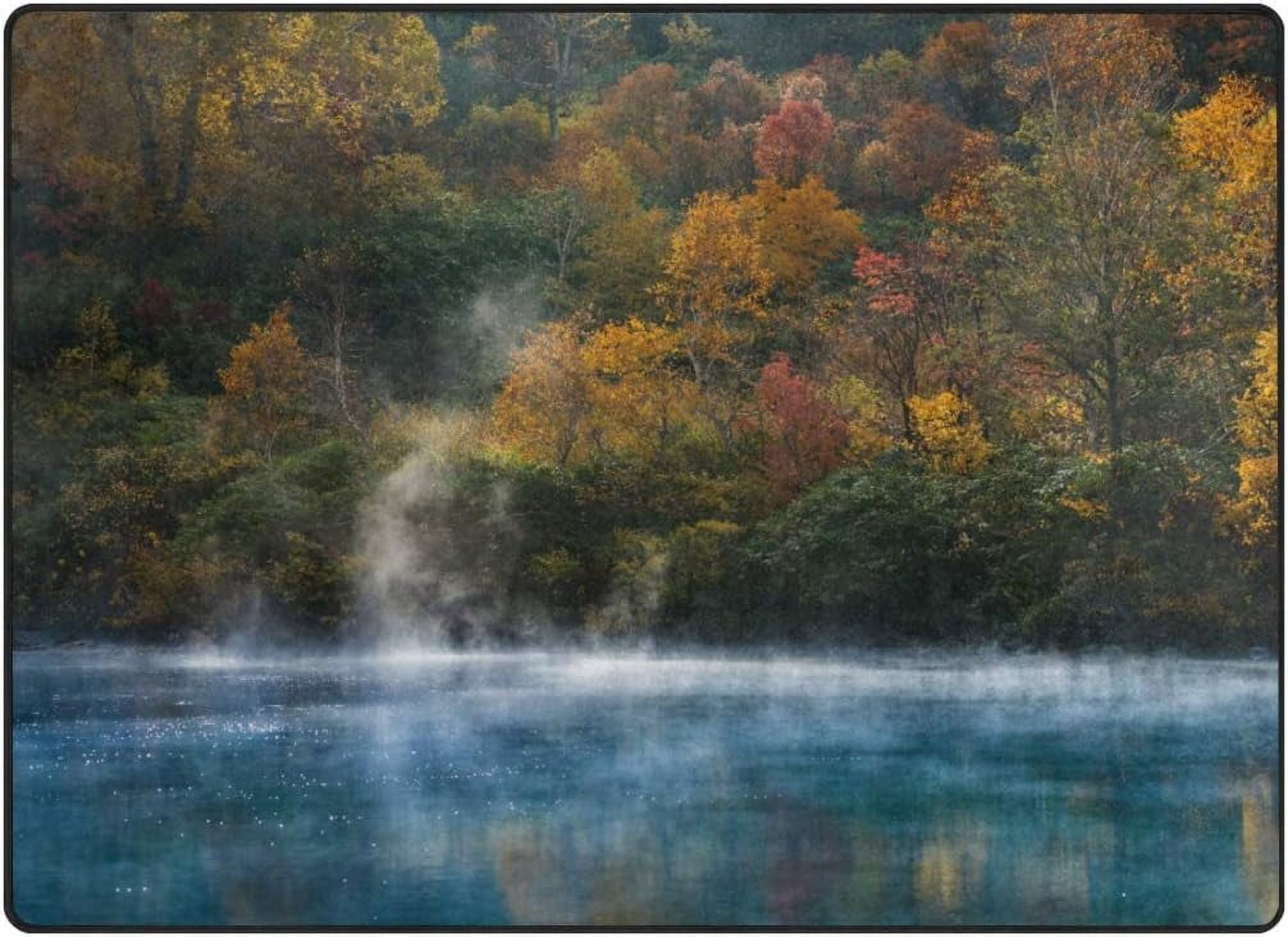 Coolnut Autumn Forest Onsen Lake Area Rug Carpet, Light Weight ...