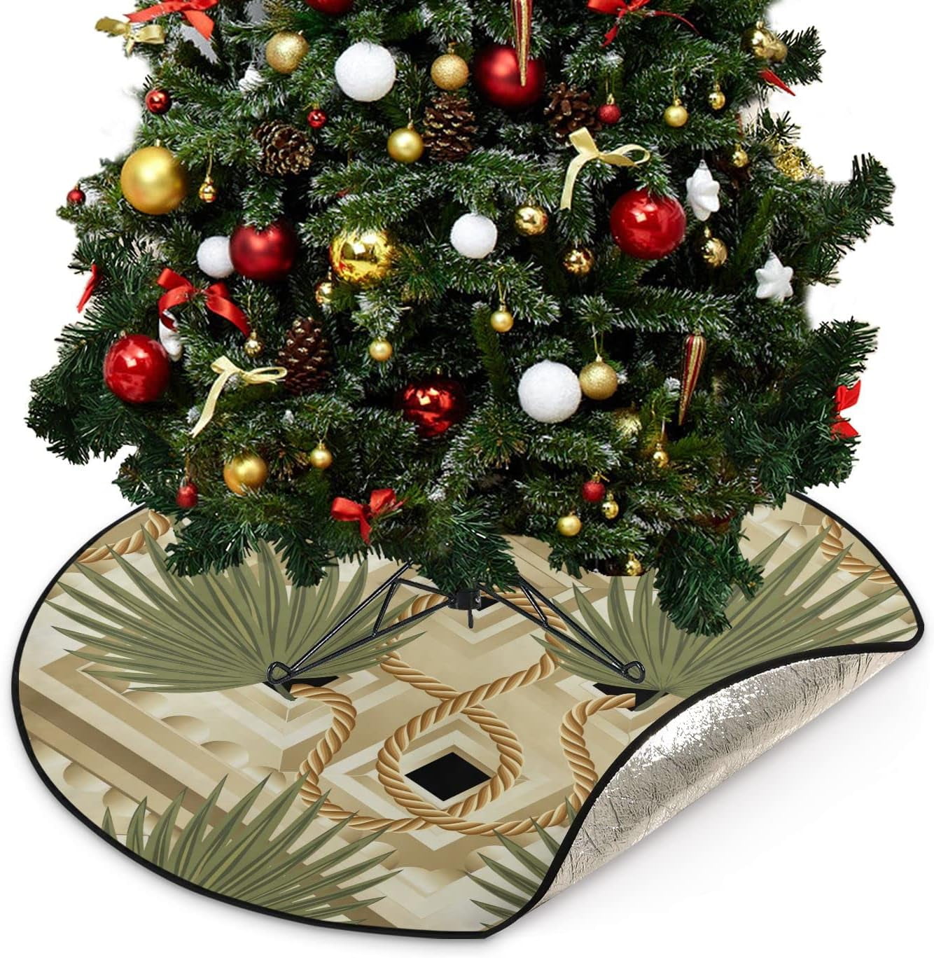 Coolnut Autumn Palm Leaves 3D Christmas Tree Mats Waterproof Tree Skirt ...