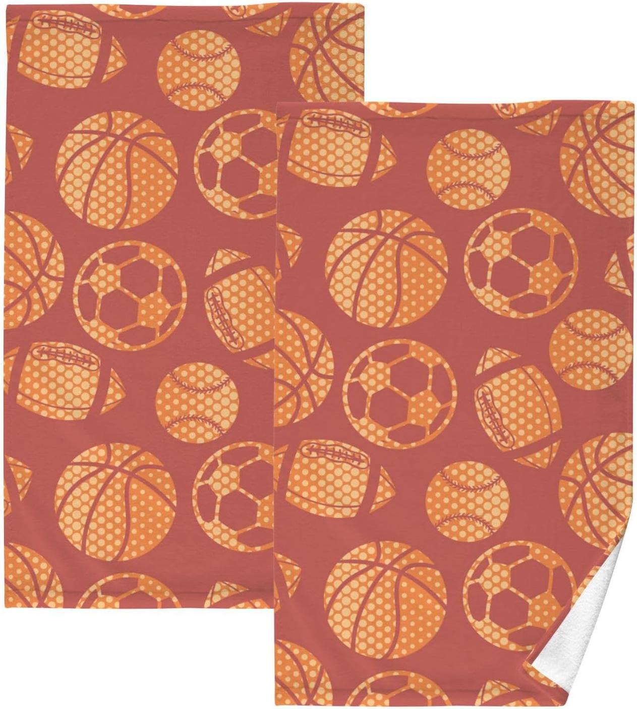 Coolnut Ball Game Silhouette Patterned Hand Towels 2 PCS, Cotton Bath ...