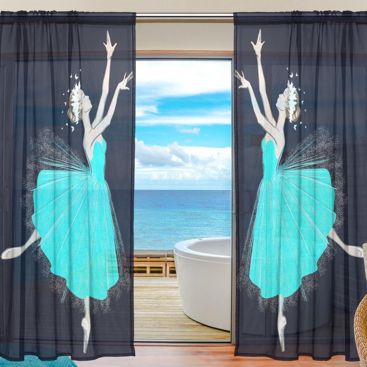 Coolnut Ballerina Girls Sheer Gauze Window Curtain Panels for Living ...