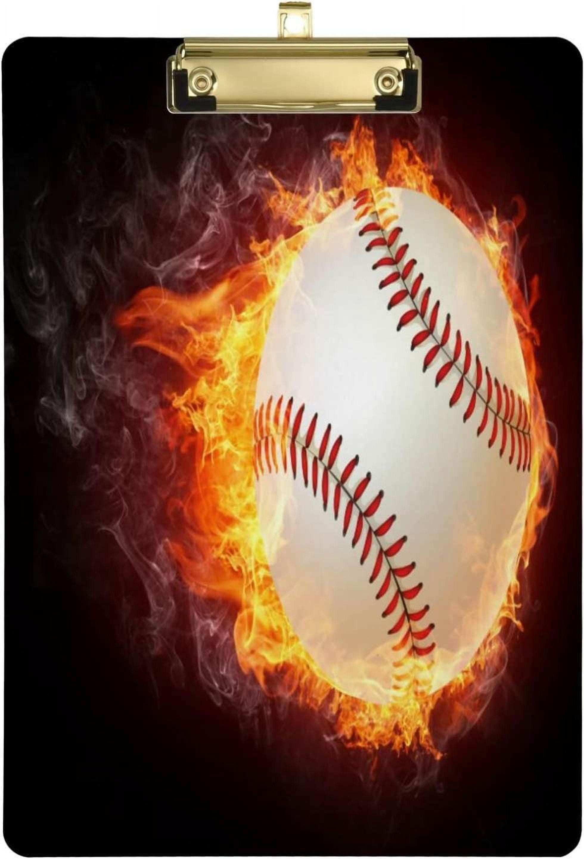 Coolnut Baseball Enveloped in Fire Flames 12.5"x9" Clipboard, Acrylic ...