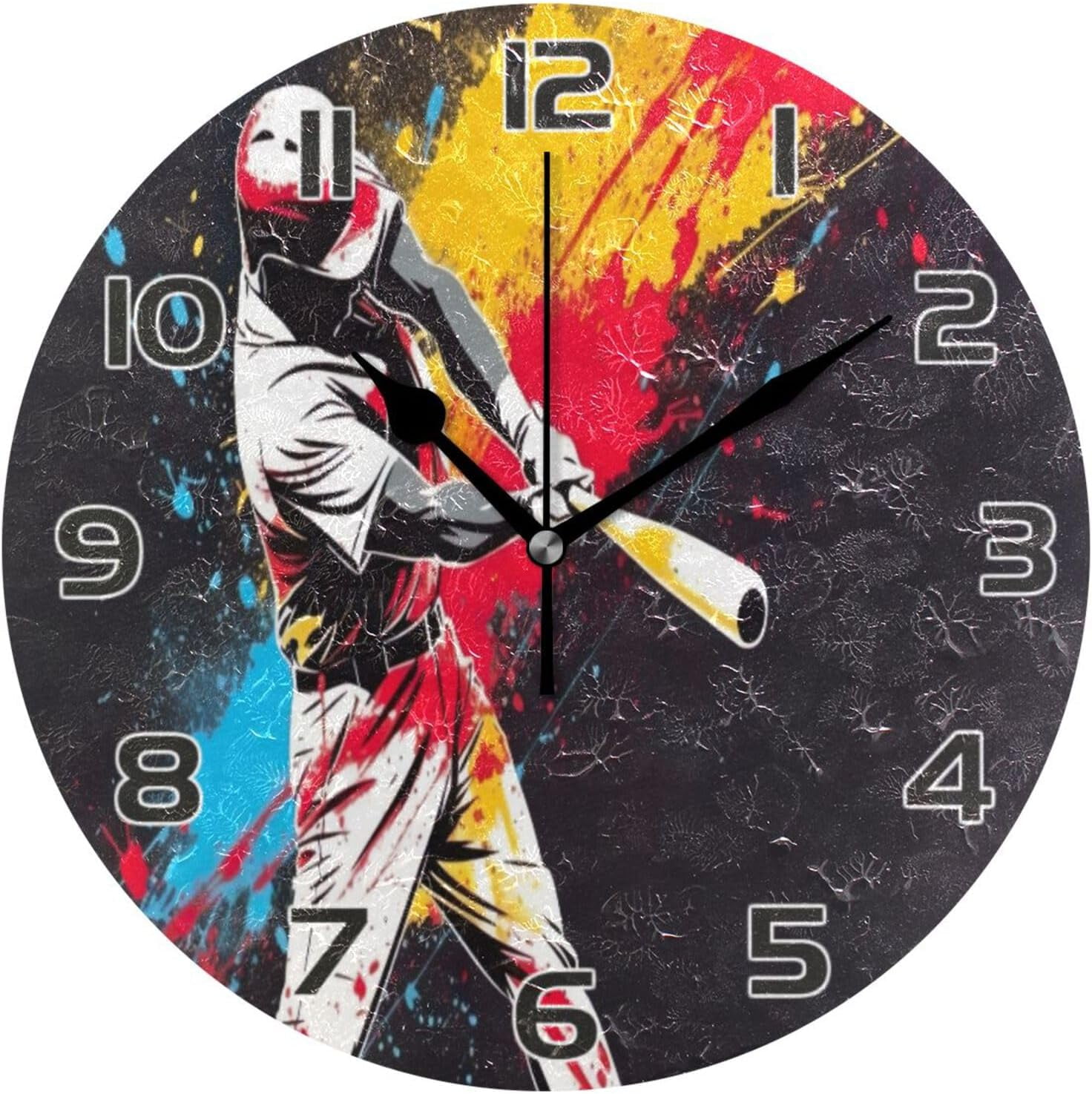 Coolnut Baseball Player Wall Clock Round Vintage Silent Non Ticking ...