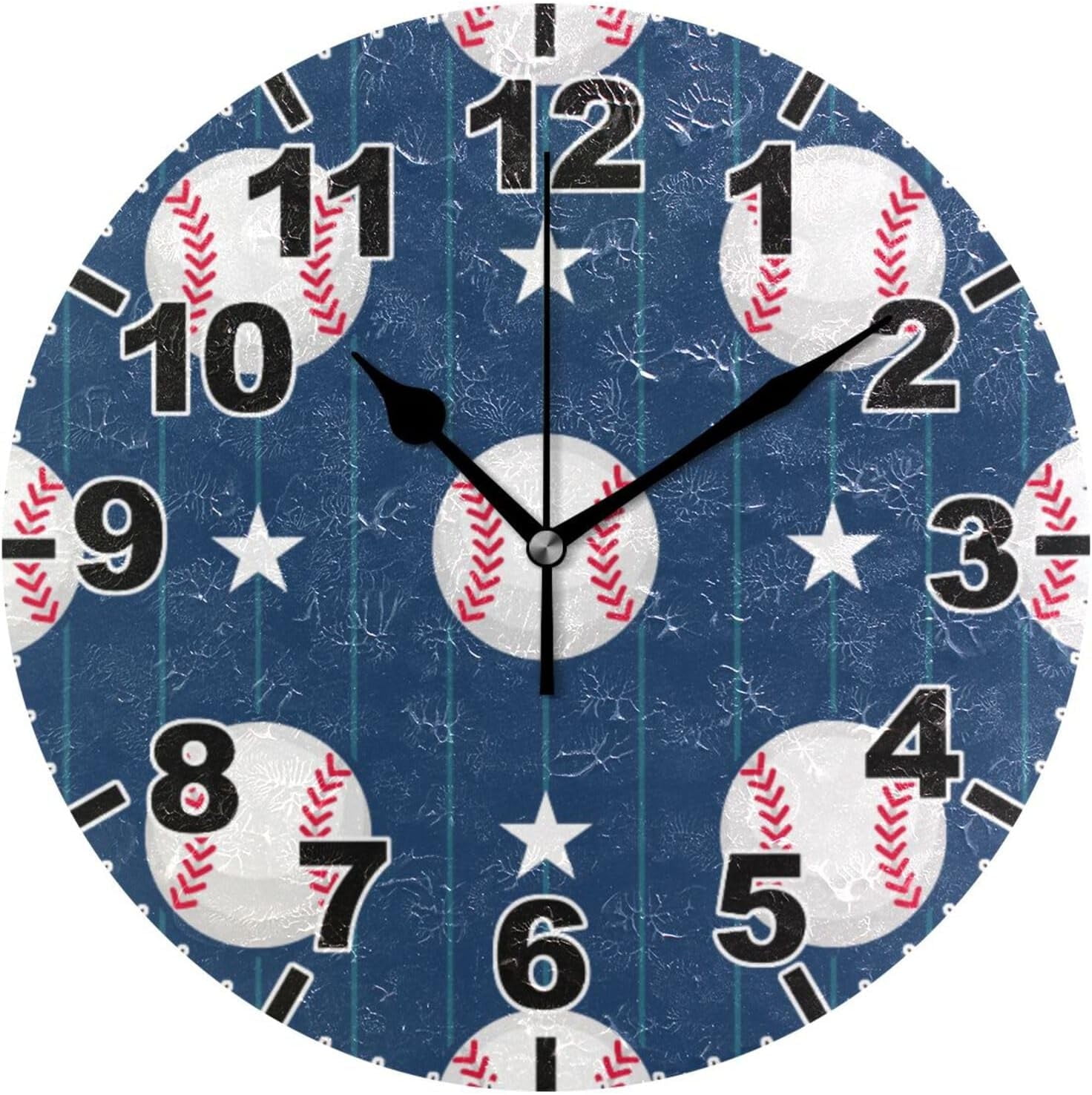 Coolnut Baseball Round Wall Clock, Battery Operated Silent Non Ticking ...