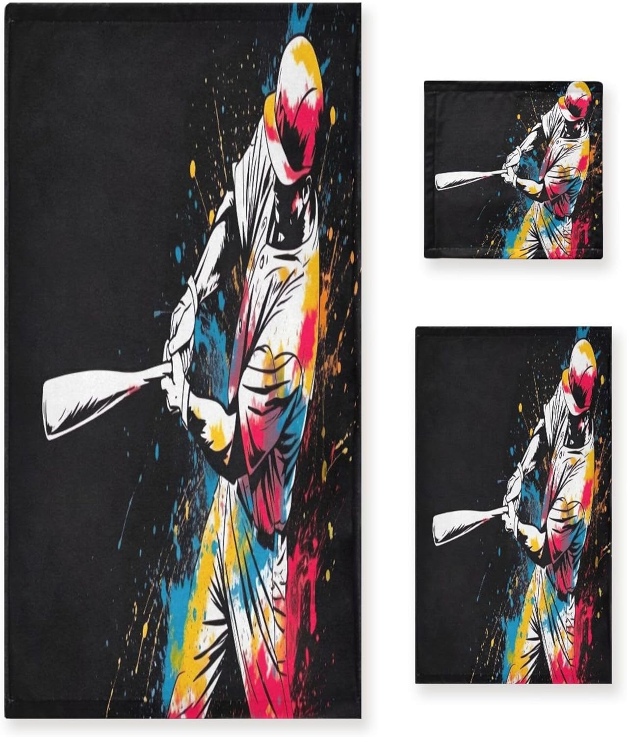 Coolnut Baseballer Bathroom Towel Set Absorbent Soft 3-Piece Bath Towel ...