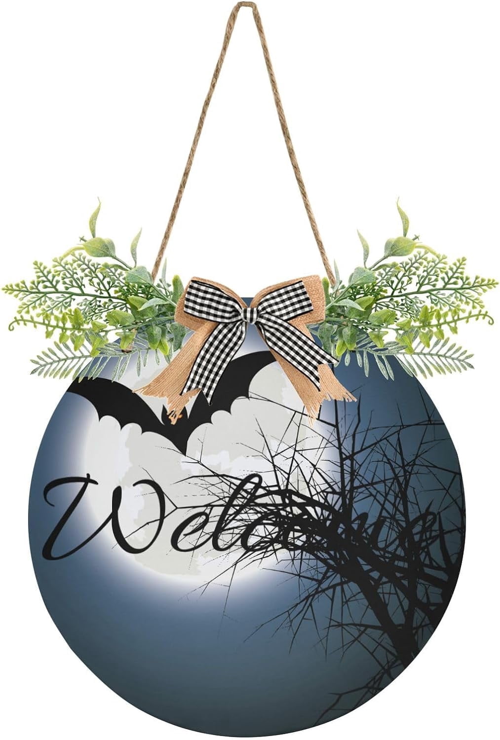 Coolnut Bat Moon Halloween Welcome Sign Front Door Round Wall Door Sign ...